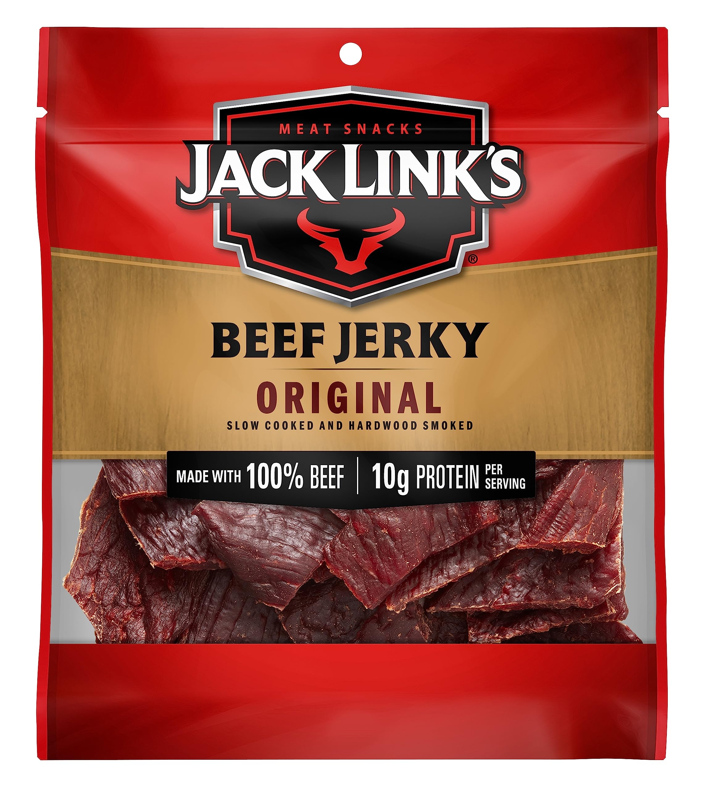 Jack Link's Beef Jerky, Original Flavor, 2.6 Oz - Flavorful Meat Snack, 10g Of Protein And 80 Calories, Made With 100% Beef - No Added MSG Or Nitrates/Nitrites