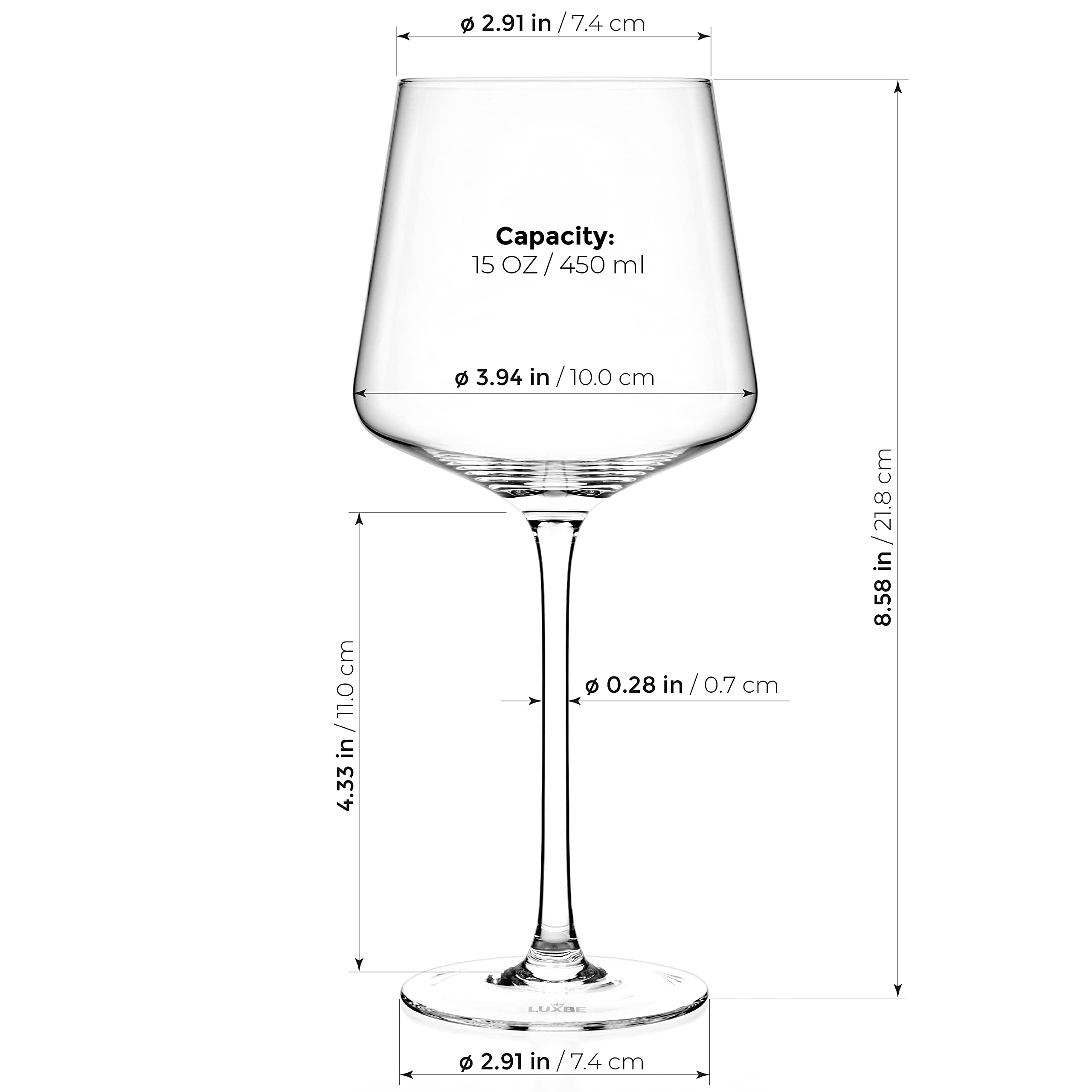 LUXBE - Crystal Wine Glasses, Set 6, 15.3 fl. oz - Small Red White Wine Glasses - 100% LeadFree Glass - 450 ml