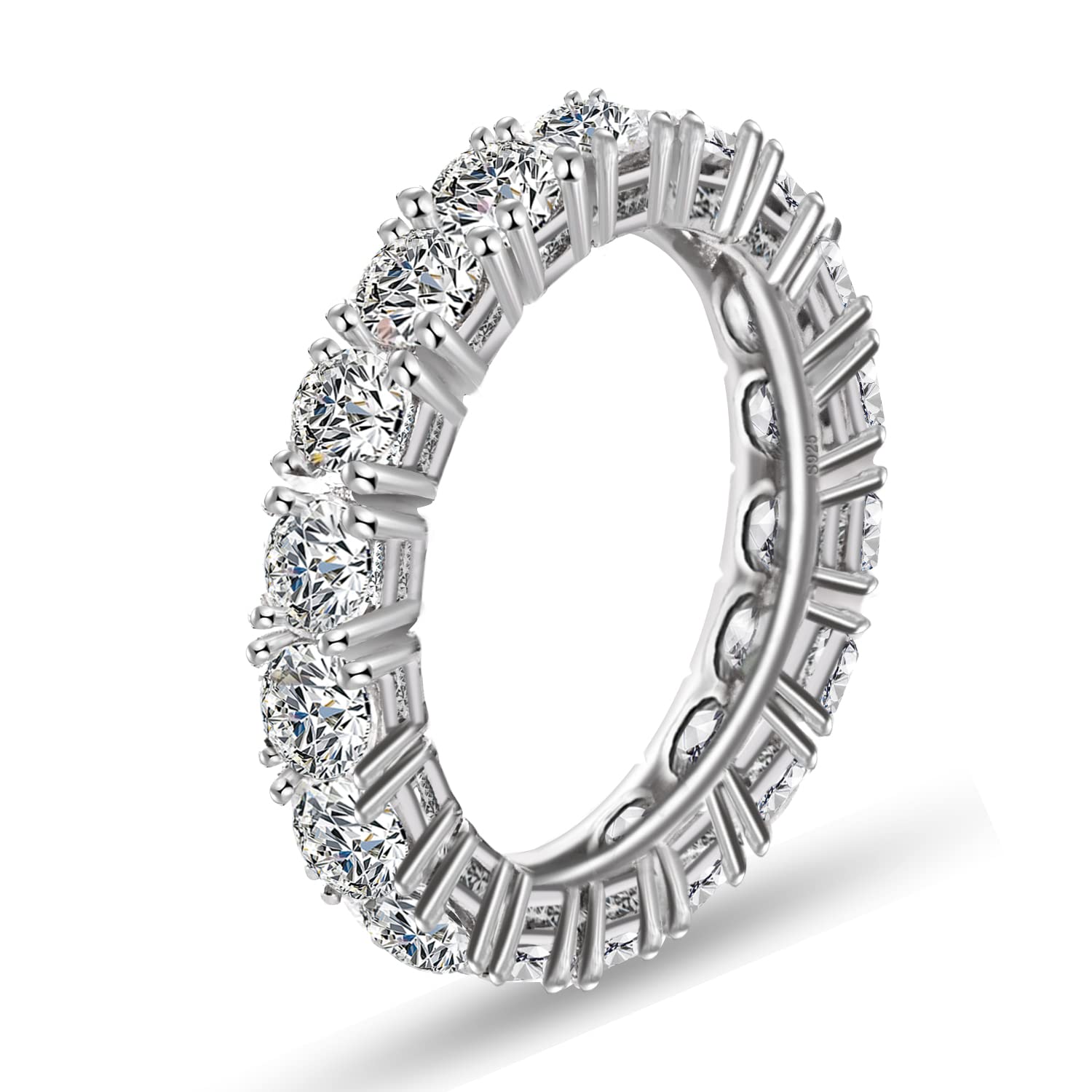 Mozume 925 Sterling Silver Cubic Zirconia All-Around Band Ring Eternity Rings Round Cut CZ for Women Engagement Wedding Band Ring (6)
