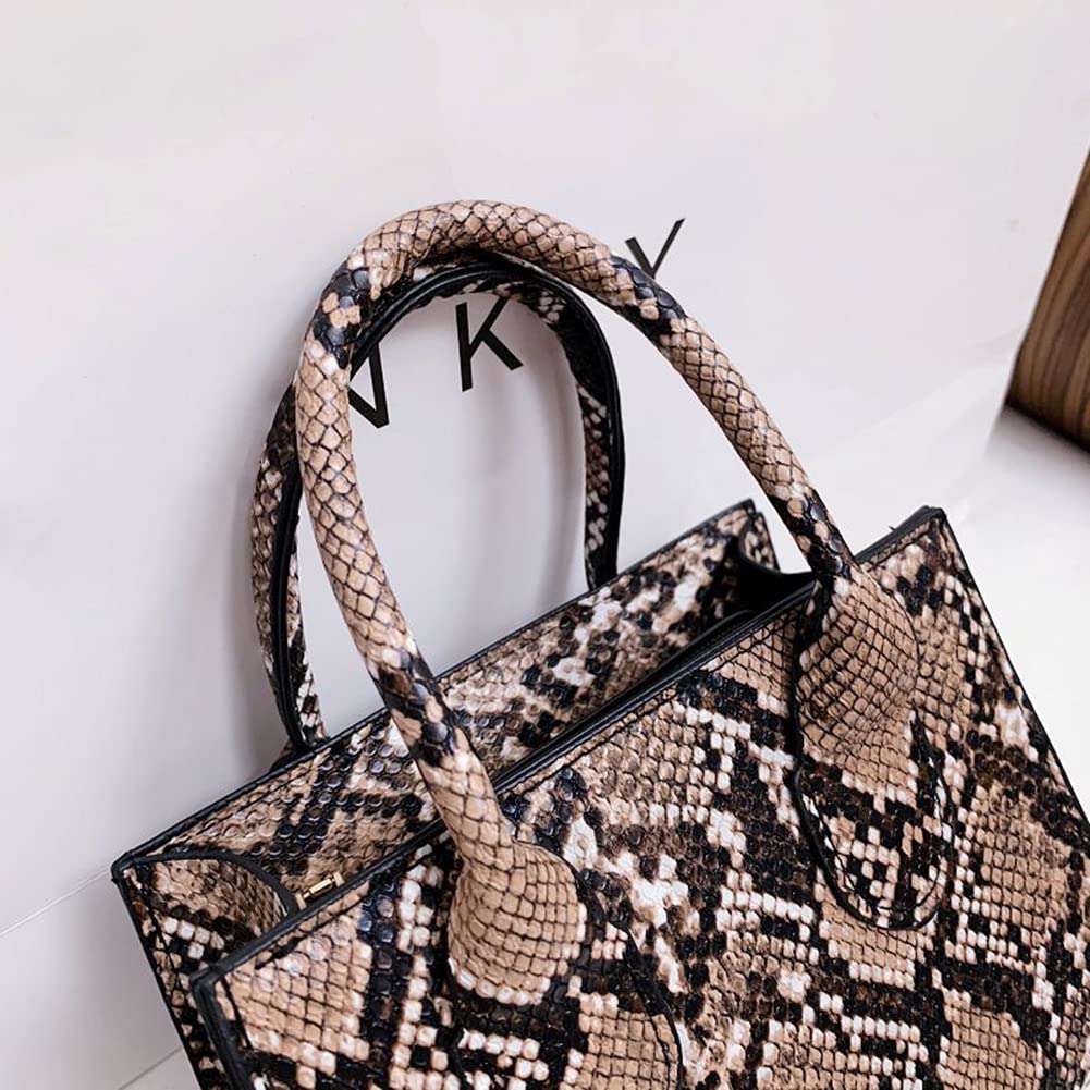 Retro Animal Snake Cow Print Women Messenger Handbag PU Top-Handle Shoulder Bags, Light Brown, 21 x 18 x 5cm