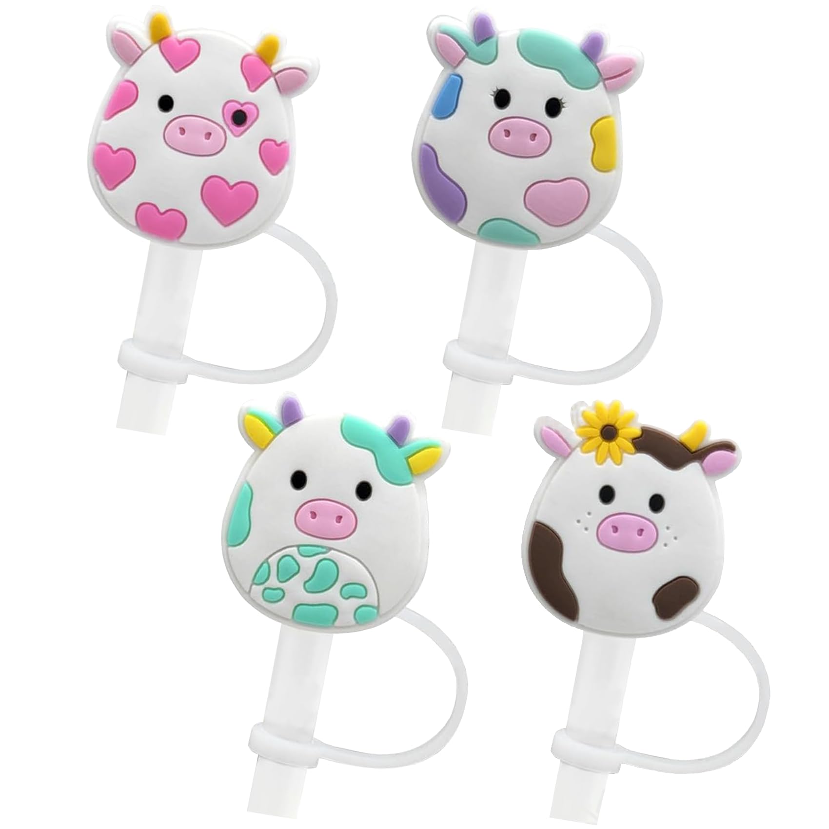 Straw Cover Cap for Stanley Cup 30 Oz 40 Oz Tumblers - 10mm Cute Cow Straw Tips Covers,Silicone Straw Toppers, Funny Animals Straw Covers Cap Plugs,Anti-dust Straw Tip Drinking Straw Tips Lids
