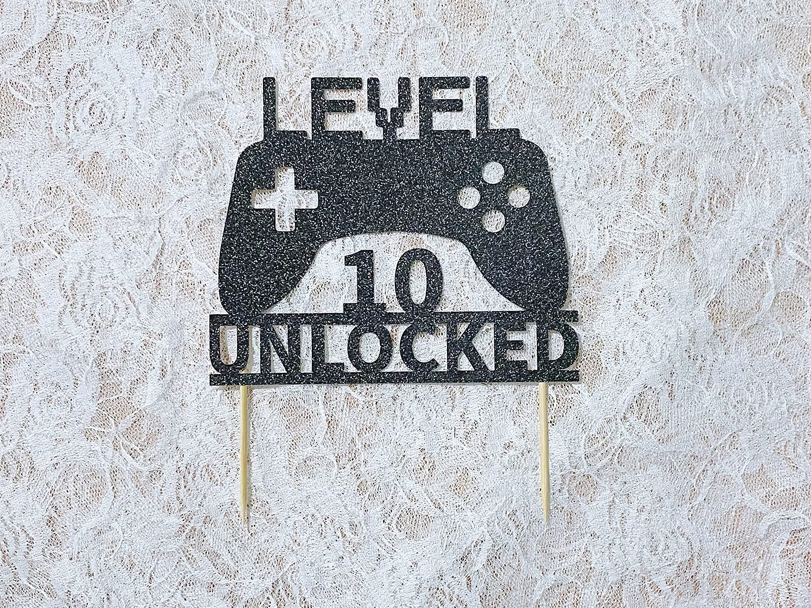 Level 10 Unlocked Cake Topper, Video Game Cake Topper, Game Controller Cake Topper for 10th Birthday Party Decoration