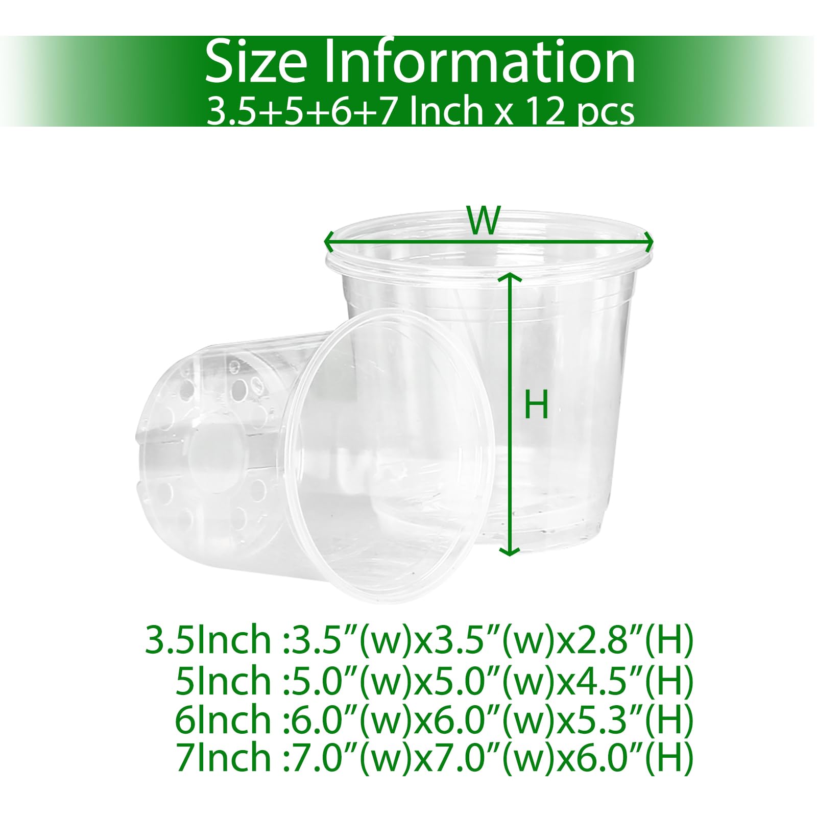 TAQIXI 48 Pack 7/6/5/3.5 Inch Clear Plastic Pots for Plants, Clear Nursery Pots with Drainage Holes, Reinforced Plastic Nursery Pots Variety Pack