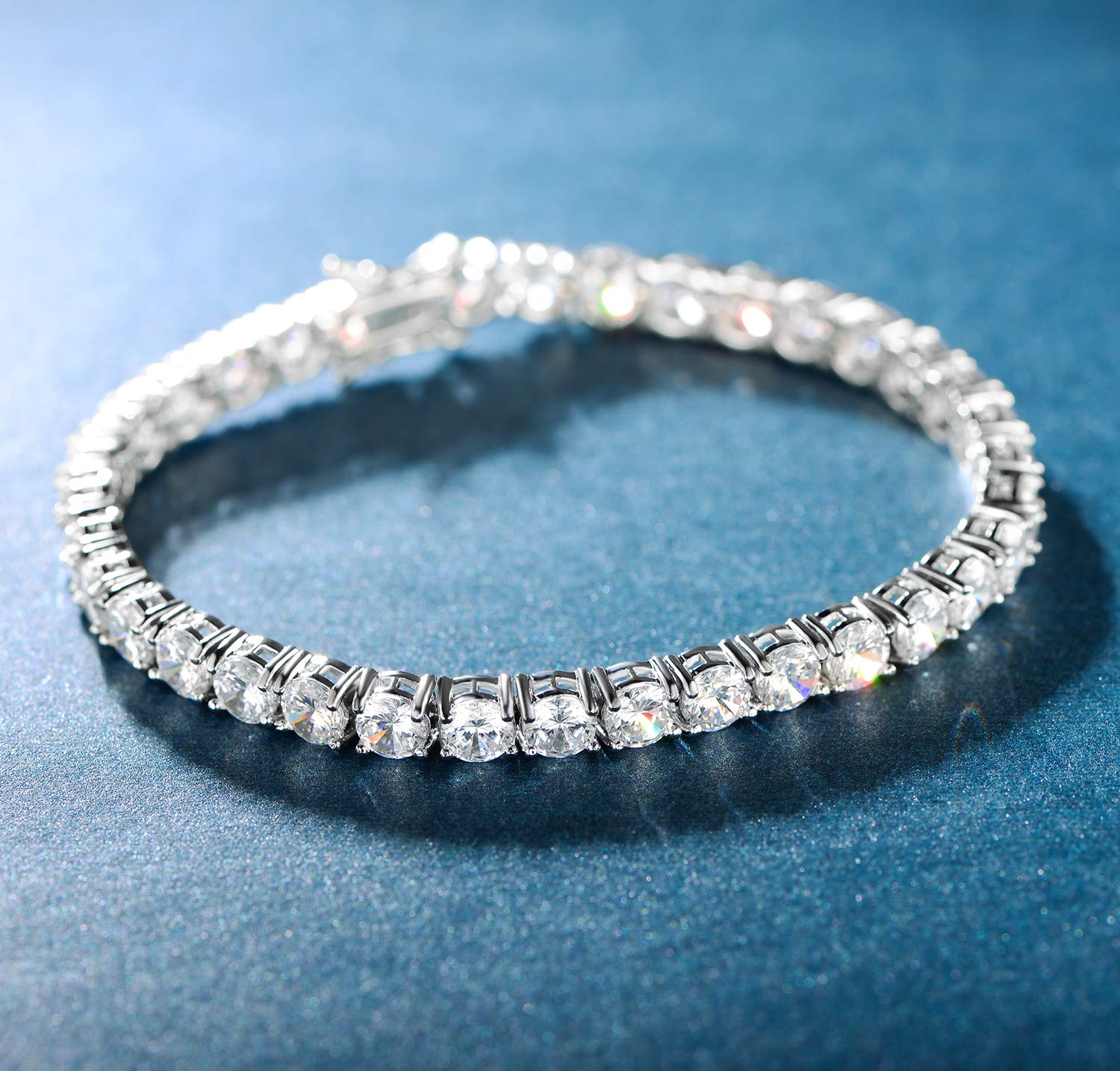 MDFUN 18k White Gold Plated Tennis Bracelet, 6 Inch Charm Cubic Zirconia Gemstone Bracelet for Women