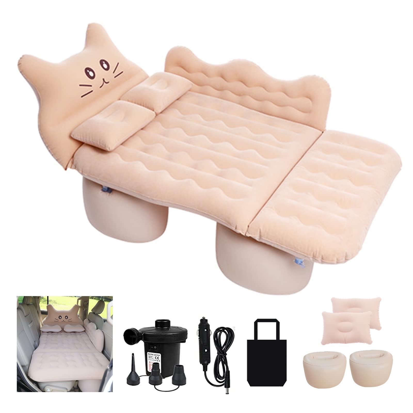 MLCTECH Car Air Mattress SUV Air Mattress Camping Inflatable Thickened Bed with Back Cushion - Two Foot Pier and Two Pillows - PVC Sleeping Bed with Electric Air Pump and Storage Bag