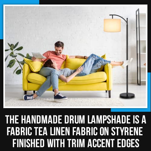 LIGHTACCENTS Bronze Floor Lamp with Hand-Stitched Hanging Drum Shade - Bedroom Lamp - Living Room Lamp