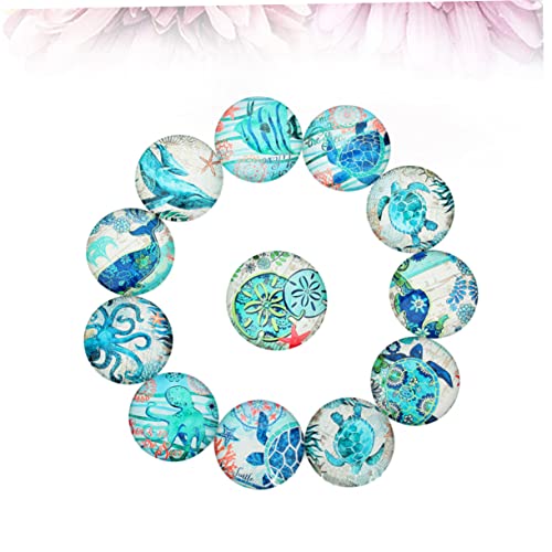 VILLCASE 60 pcs Flat Round Beads Glass snap Buttons Bracelet Blanks Beads for Bracelets Mosaic Printed Beads Picture Glass cabochons Rhinestone Jewelry Glass Patch Gem Paste Seaside Ocean