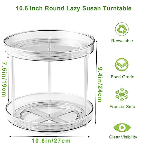 Lazy Susan Turntable Organizer, 2 Tier Clear Lazy Susan Cabinet Organizer for Kitchen, Pantry, Bathroom, Table, Fridge, Cupboards, Counter Organizing,10.6" Round (2 Tier Clear)