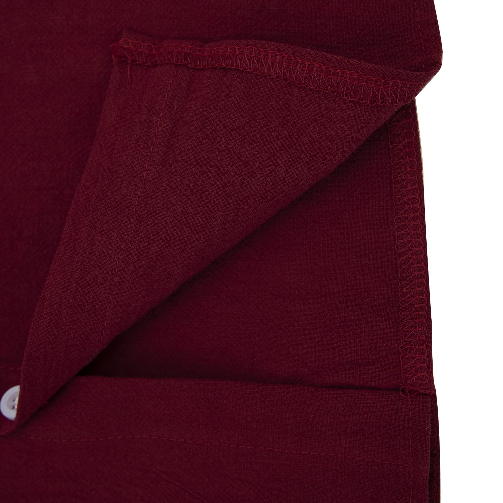 Men's Linen Cotton Shirt Casual Button Down Long Sleeve Tops Summer Beach Shirt Regular Fit Chambray Shirt Tops WineRed XL