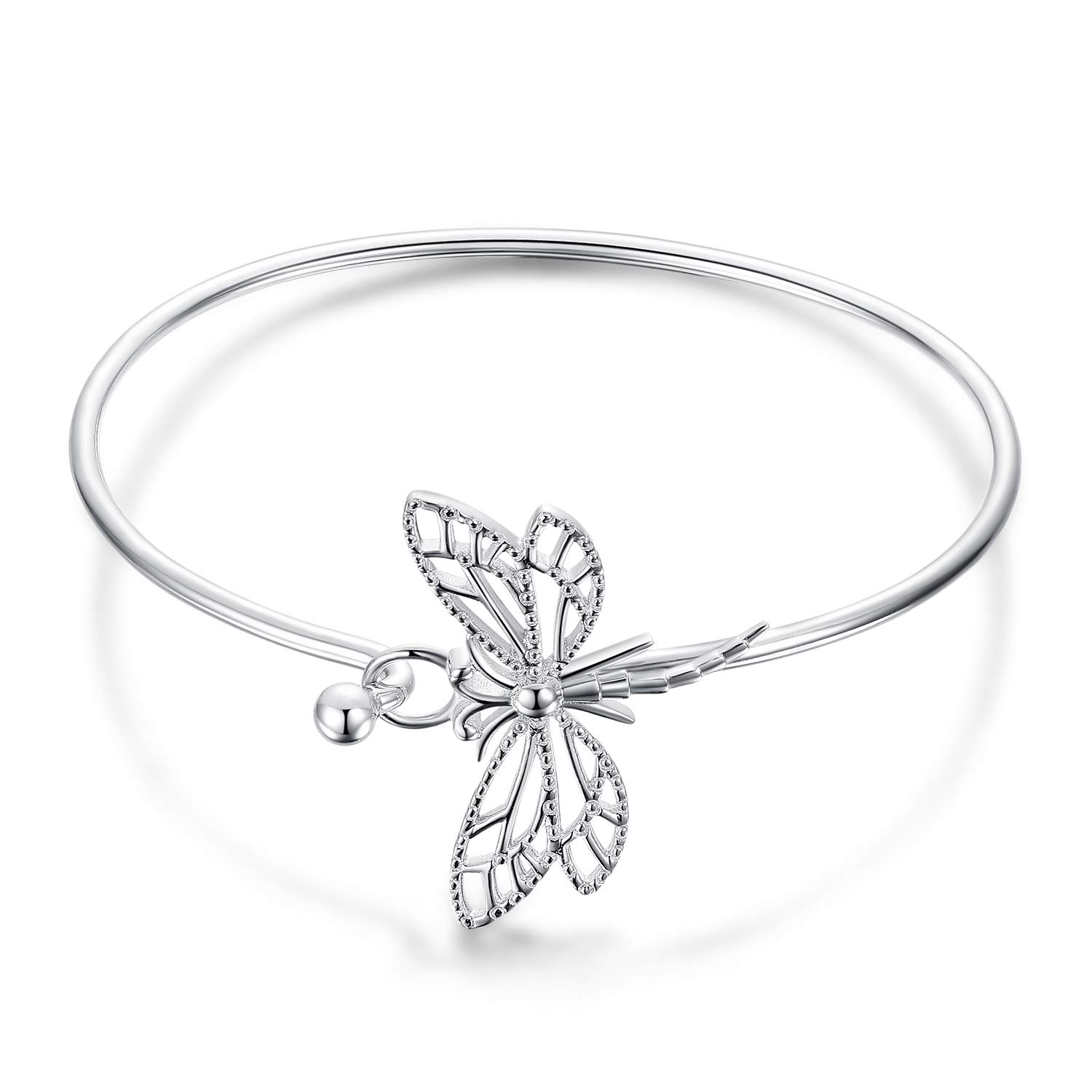 JewelryPalace 925 Sterling Silver Hollow Dragonfly Open Bangle Bracelet Women Anniversary