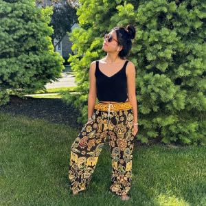 Kraft4Life | Women Smocked Waist Baggy Bohemian Boho Hippie Yoga Harem Pants 2Pockets