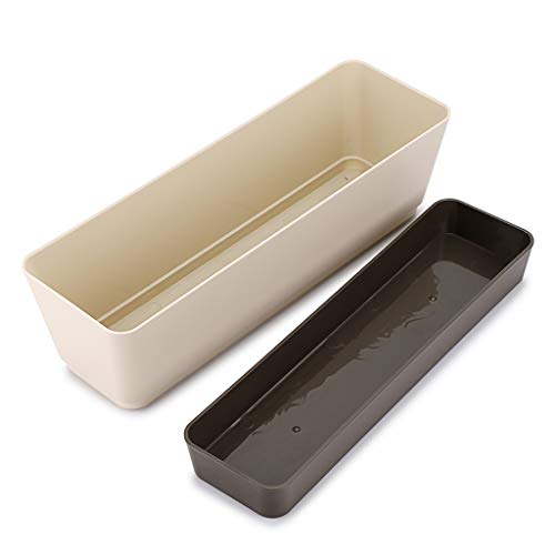 Skelang 3 Pcs Rectangular Plant Pot, 12" Watering Plant Container with Drainage Hole, Window Planter Box with Saucer for Succulents, Flowers, Indoor Plants, African Violets