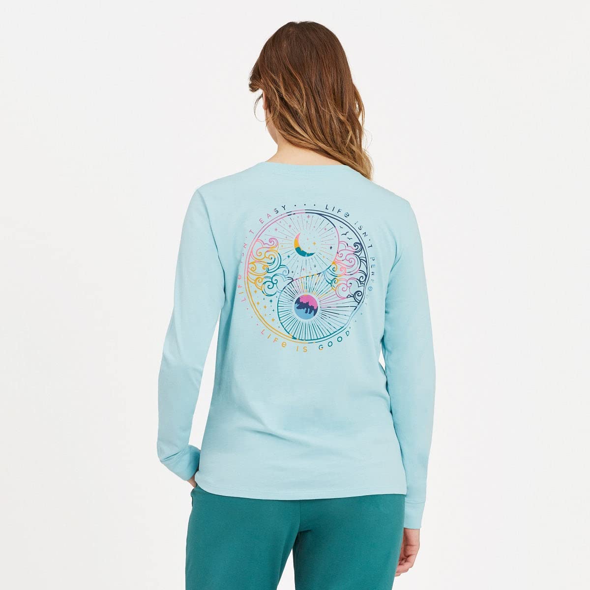 Life is Good Women's Long Sleeve Crusher-Lite T-Shirt (Tie-Dye Day and Night - Beach Blue, Small)
