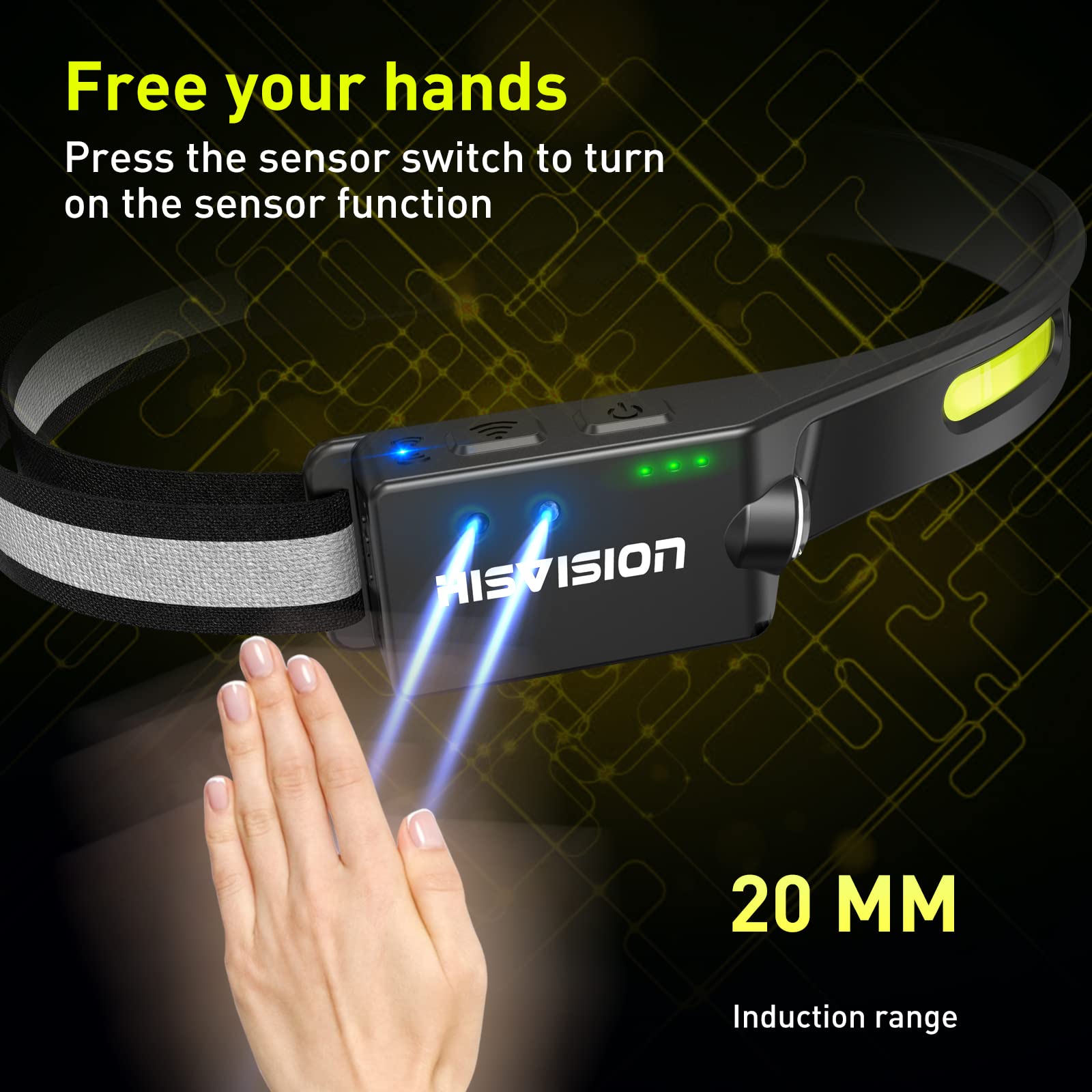LED Headlamp Rechargeable, Super Bright Headlamp Flashlight with Motion Sensor, 5 Modes, 230°Wide Beam Headlight, IP65 Waterproof 1500 Lumens Sport Head Lamp for Running Hunting Hiking Camping(Black)