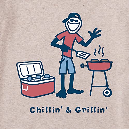 Life is Good. Men's Jake Chillin and Grillin Crusher Tee, Heather Almond