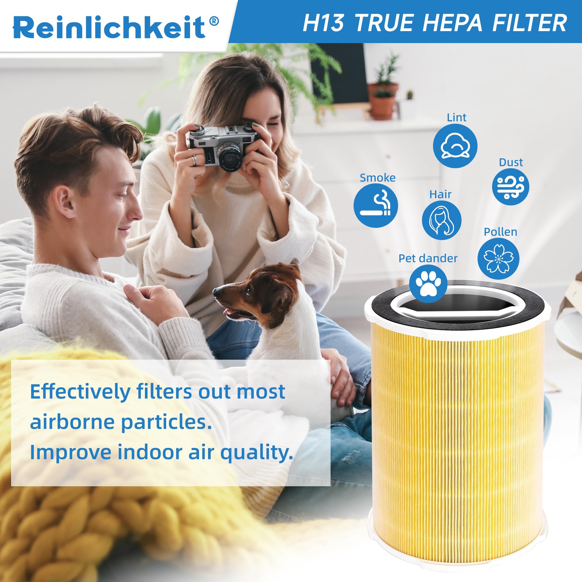 Reinlichkeit G200,G200S Air Purifier Replacement Filter, Fit for G200S,G200 Air Purifier, 3-in-1 H13 Ture HEPA and Activated Carbon Air Filter, 2 Pack, Yellow