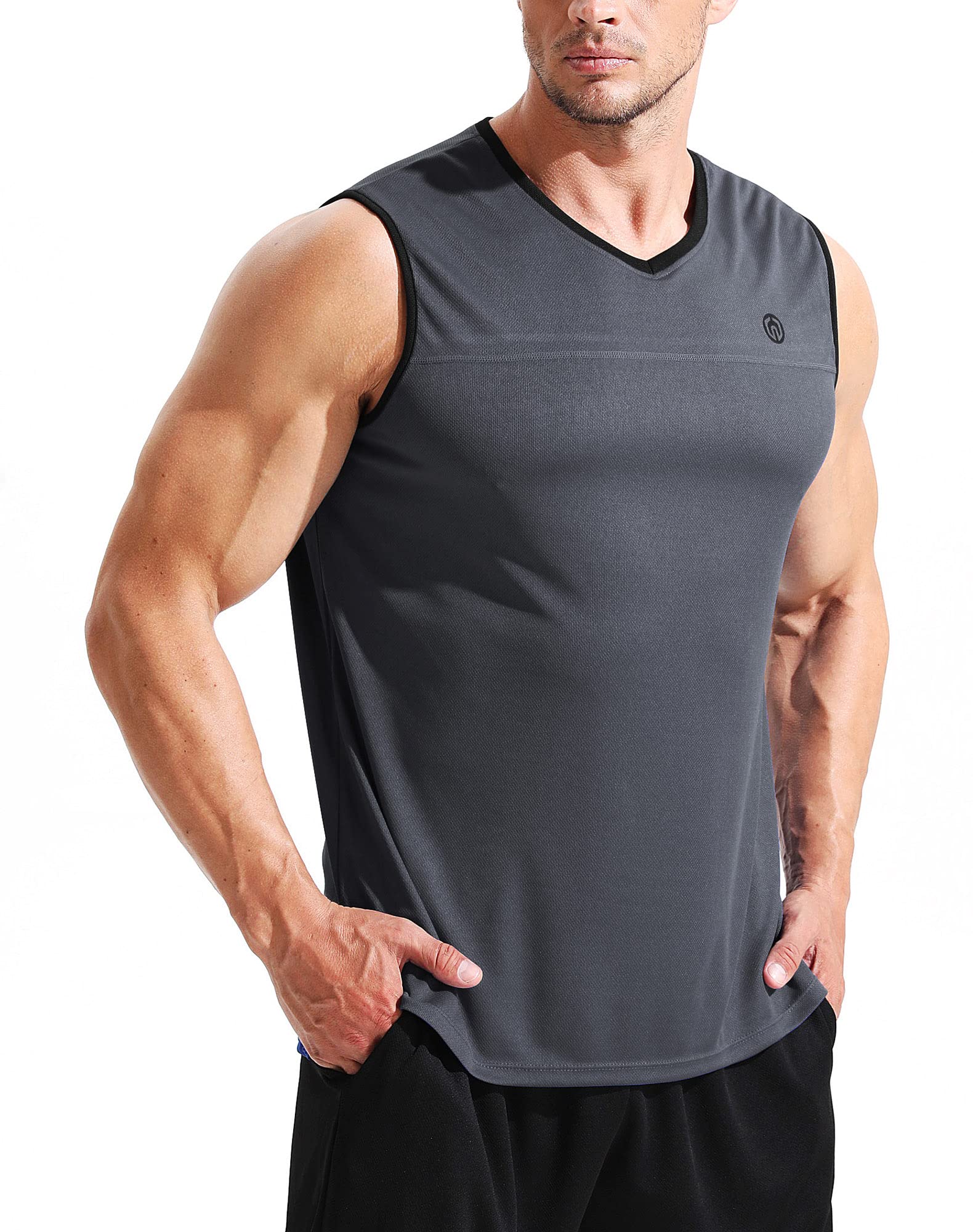 NELEUS Men's 3 Pack Running Tank Tops V Neck Sleeveless Athletic Shirts,5122,Black/Grey/White,S