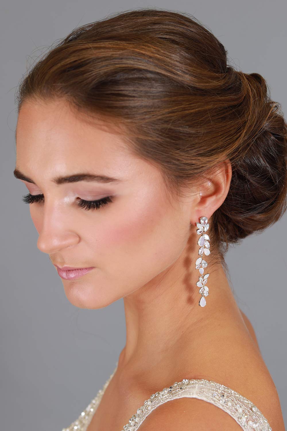 Mariell Opal Cubic Zirconia Crystal Wedding Dangle Earrings for Brides, Prom, Bridesmaids, Jewelry Gift