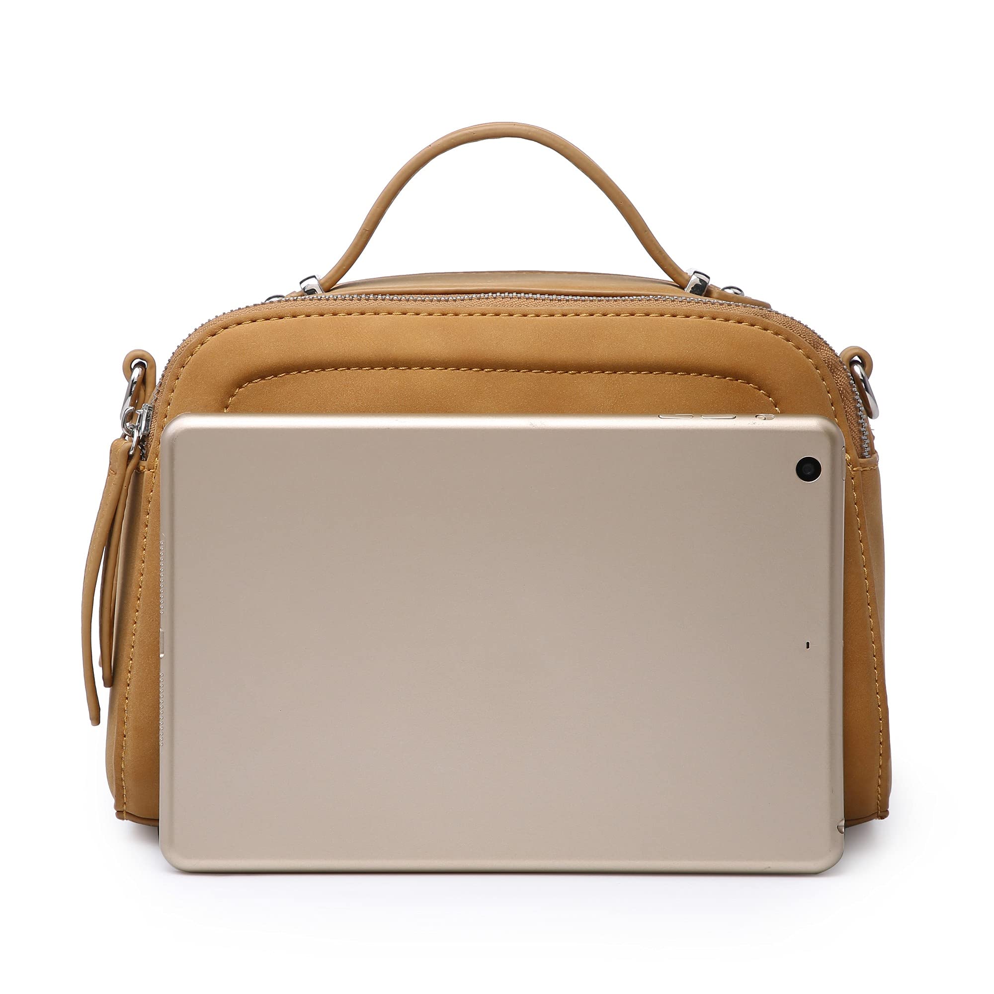 Medium Women Tote Crossbody Bag Satchel Purses PU Leather Fashion Shoulder Bag - camel