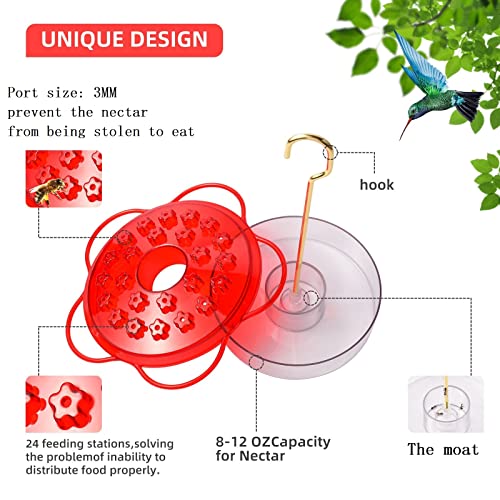 Oubaiyi Hanging Hummingbird Feeders for 24 Feeding Ports,2 Pack,Leak-Proof,Ant-Moat,Easy to Clean and Fill, Saucer Humming Feeder Outdoors Windows ,Deck, Patio, Garden, Red&Red