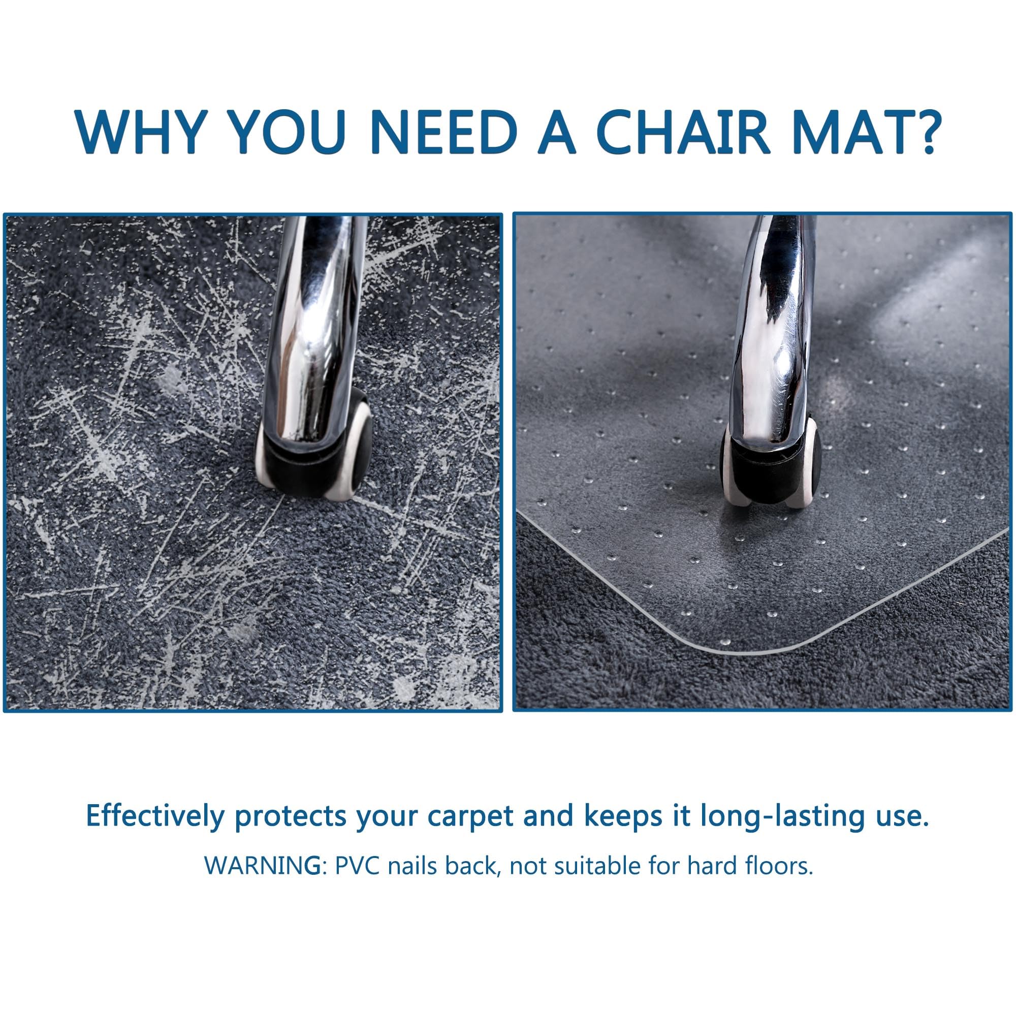 Large Office Carpet Chair Mat, 48” x 60” Desk Chair Mat for Low Pile Carpeted Floors, Easy Glide Floor Protector for Rolling Chair, Plastic Mat for Home, Office (Rectangle)
