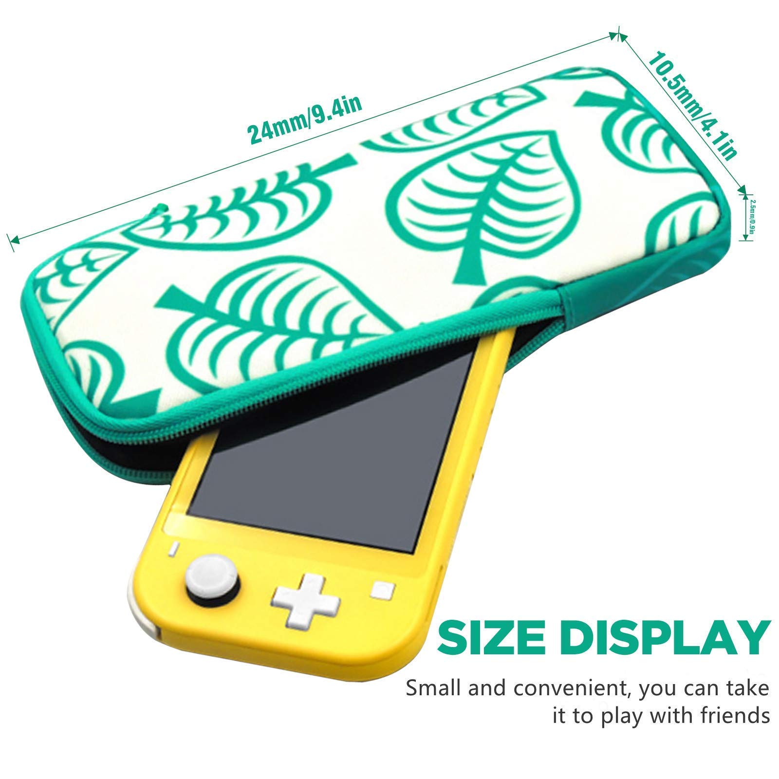 LYCEBELL Carrying Case for Nintendo Switch Lite Travel Carrying Bag New Leaf Design Portable Ultra Slim Pouch for Switch Lite Console with Wrist Strap - Green