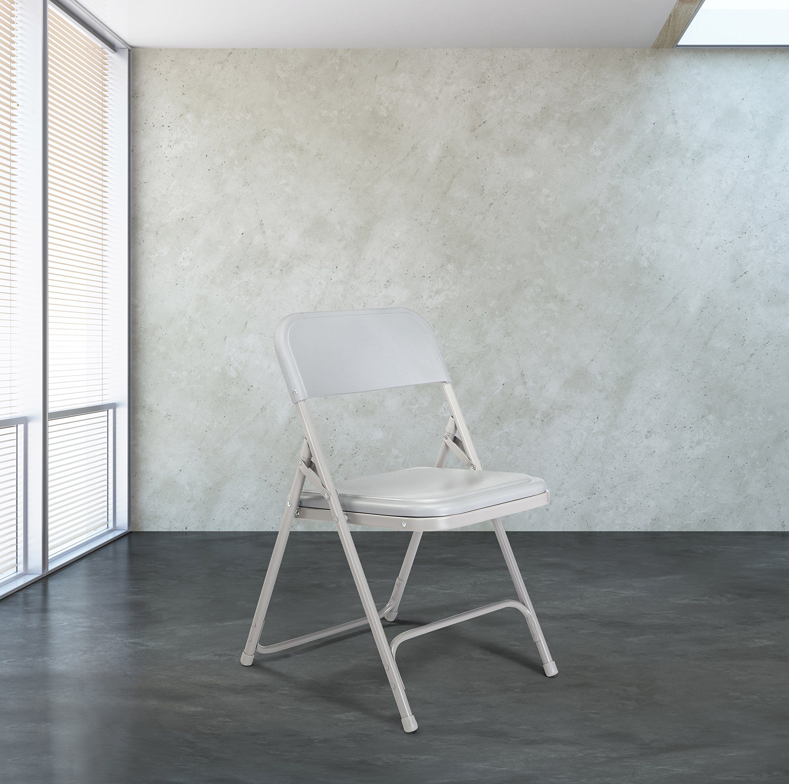 National Public Seating 800 Series Steel Frame Premium Light Weight Plastic Seat and Back Stacking Folding Chair with Double Brace, 480 lbs Capacity, Grey