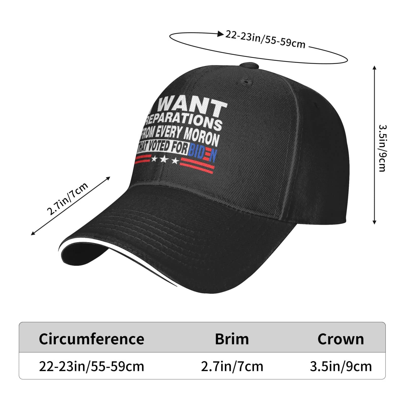 MEENA Fk Biden Hat I Want Reparations from Every Moron That Voted for Biden Hat for Men Dad Hats Graphic Hat Black
