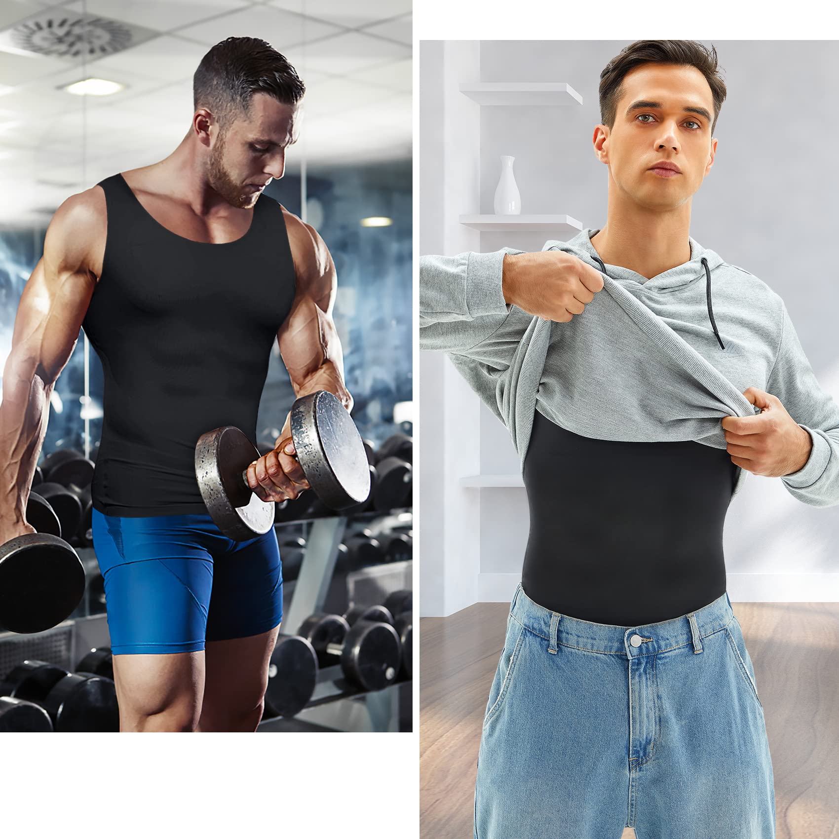 MOLUTAN Compression Tank Top Men Compression Shirt Slimming Body Shaper Vest Sleeveless Undershirt Shapewear Black