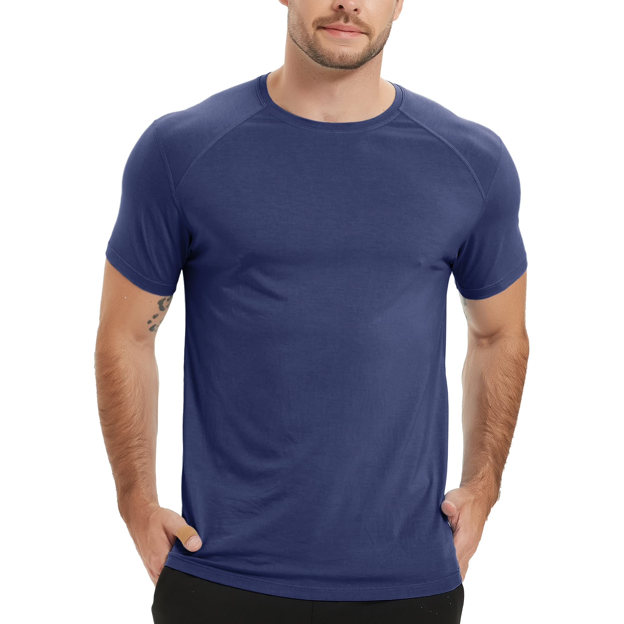 netdraw Men's Bamboo Viscose Workout Shirt Long Sleeve Lightweight Cooling Running Hiking T-Shirt (Yellow, Large)