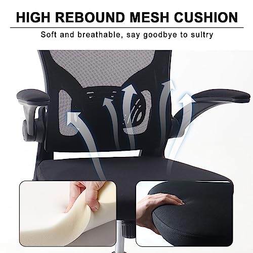 SUKIDA Office Chair with Headrest - Ergonomic Office Chair with Neck Support, Black Mesh Computer Desks Chairs Wheels Back Support Back Pain Comfortable Flip Up Arms Comfy for Home Bedroom