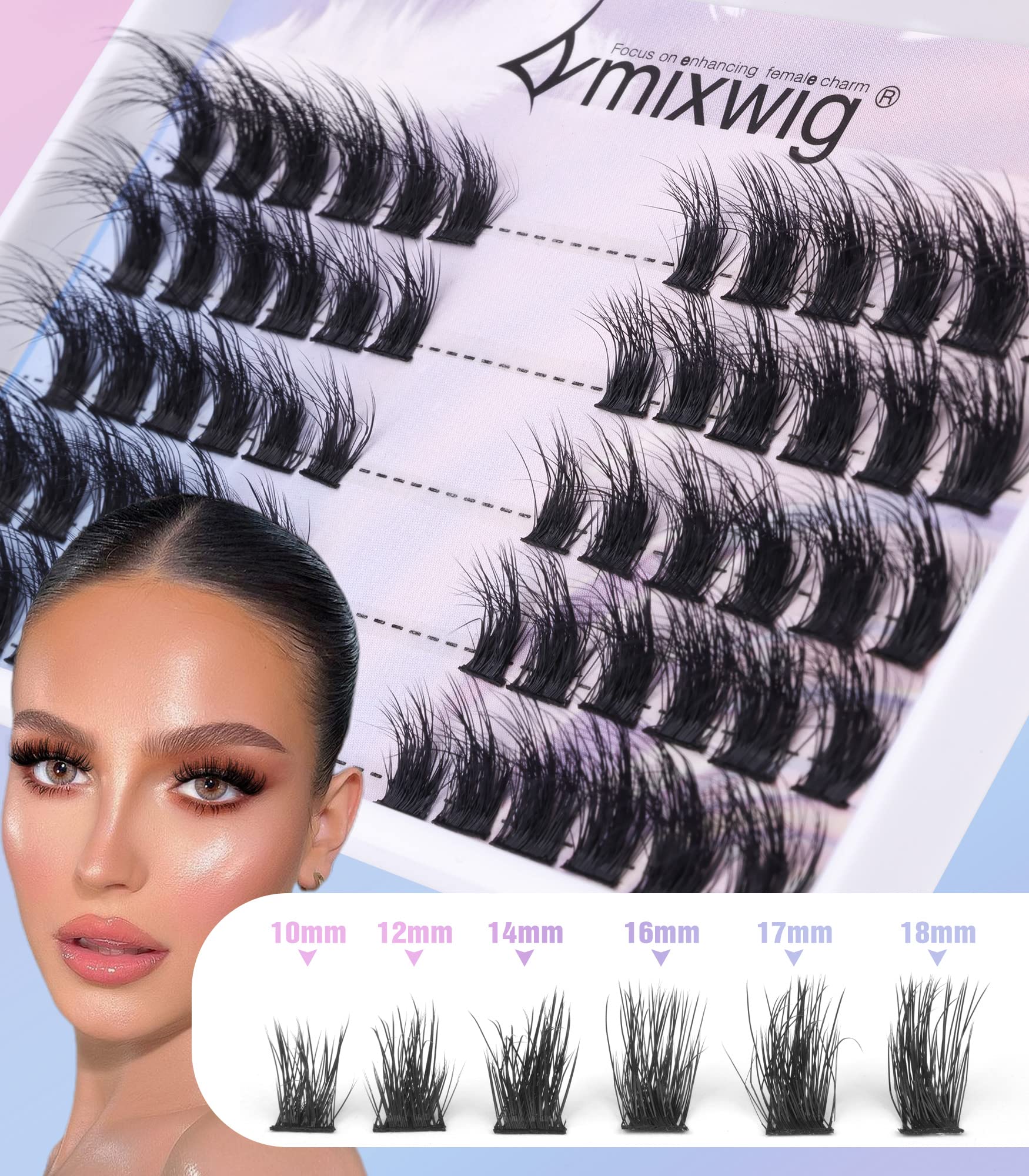Lvmixwig Cluster Lashes Fluffy D Curl Cat Eye Lashes Dramatic Faux Mink Eyelashes Extensions Nartual look Individual Lashes DIY at Home 6D Volume False Eyelashes Flat Lashes, Black, 1.0 Count, 5Pack