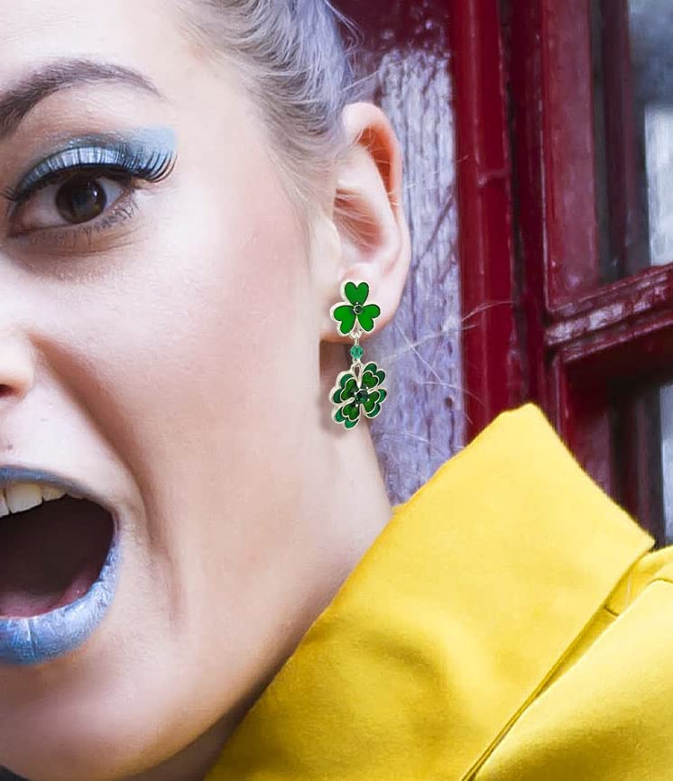 St Patricks Day Four Leaf Clover Earrings