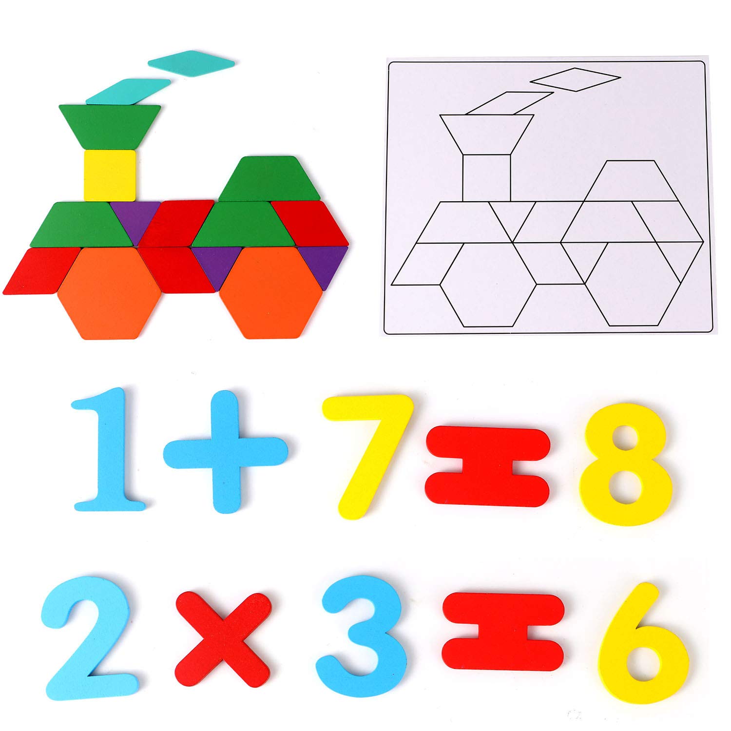 Lewo 203 PCS Pattern Blocks Set Activity Cards Wooden Geometric Shape Puzzles Tangrams Set Educational Toys for Kids