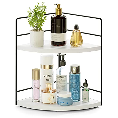 ZGO 2-Tier Bathroom Counter Organizer, Corner Skincare Organizers, Bathroom Organizer Countertop, Makeup Organizer for Vanity Storage, Bathroom Counter Storage(White)