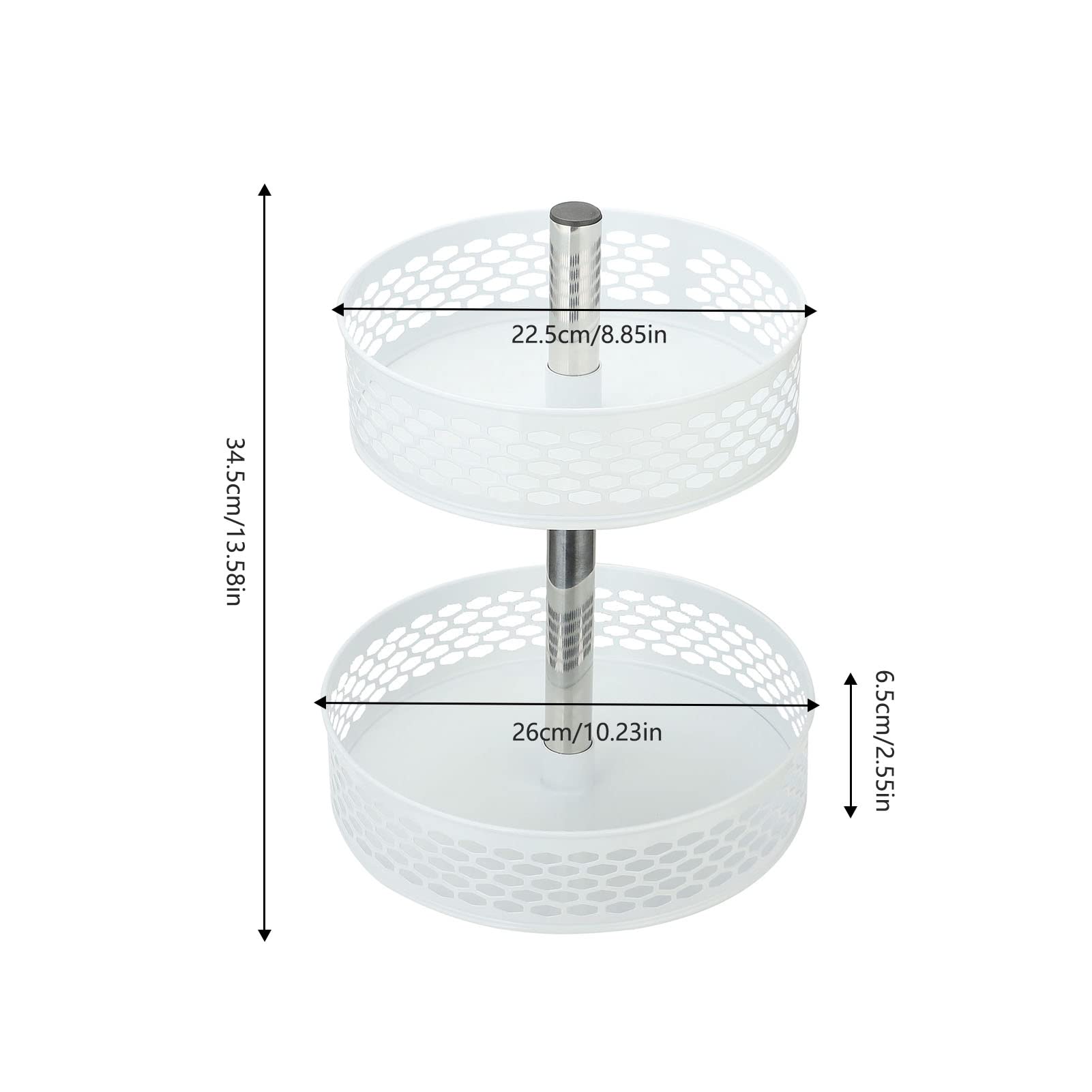 Lazy Susan Organizer, 2 Tier Rotatable Spice Rack, Spice Organizer with Suction Cup Base, Kitchen Countertop Organizer, Stainless Steel Turntable Organizer for Cabinet Bathroom Table