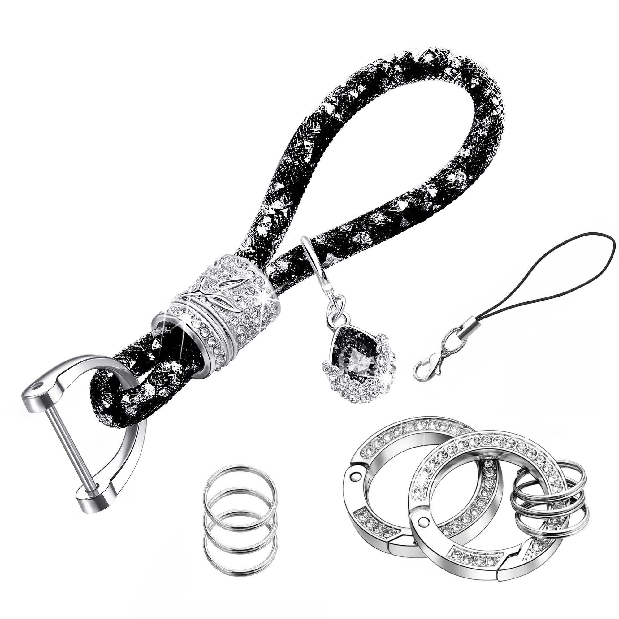 PlusRoc Crystal Car Keychain for Women Bling Rhinestones Key Chain Ring Car Key Accessories, Silver