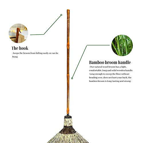 Thanatmet Grass Broom Stick Natural Asian Handmade for Sweeping 38 inch Length