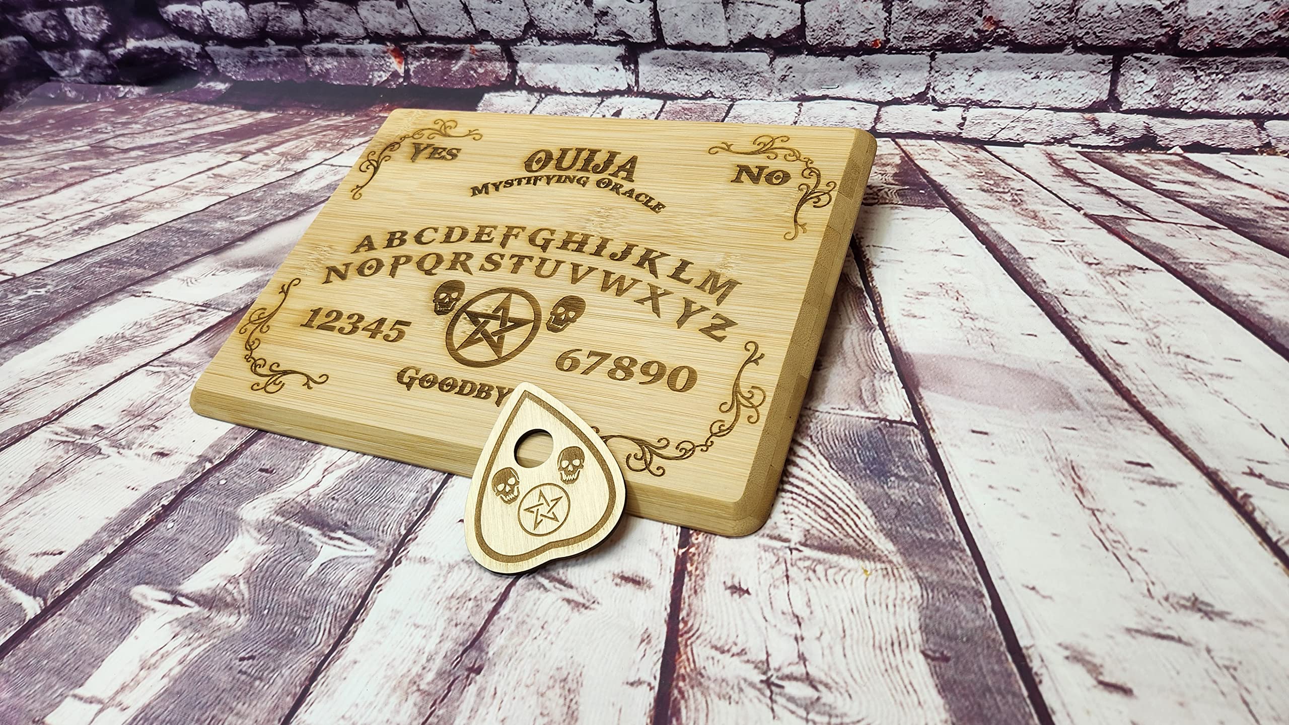 Ouija Spirit Talking Bamboo Cutting Board with Slider/Kitchen Carving Board 12x9 / Novelty Ouija Board