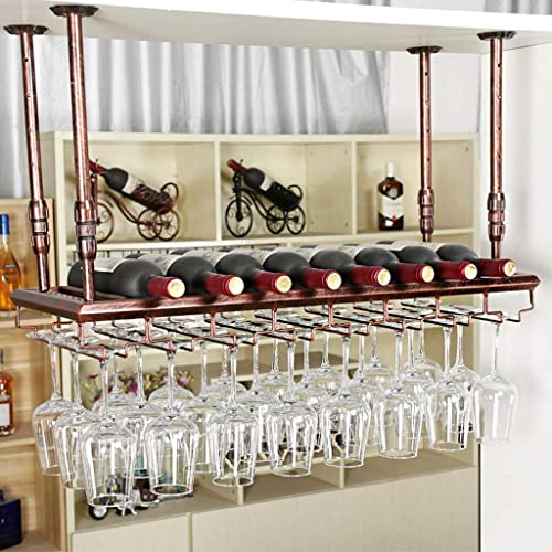 Vintage Ceiling Wine Rack with Hanging Adjustable Boom, Metal Wine Bottle and Glass Holder, Kitchen Bar Counter Floating Goblet Stemware Storage Rack, Bronze (Size : 100Ć30cm(39Ć12