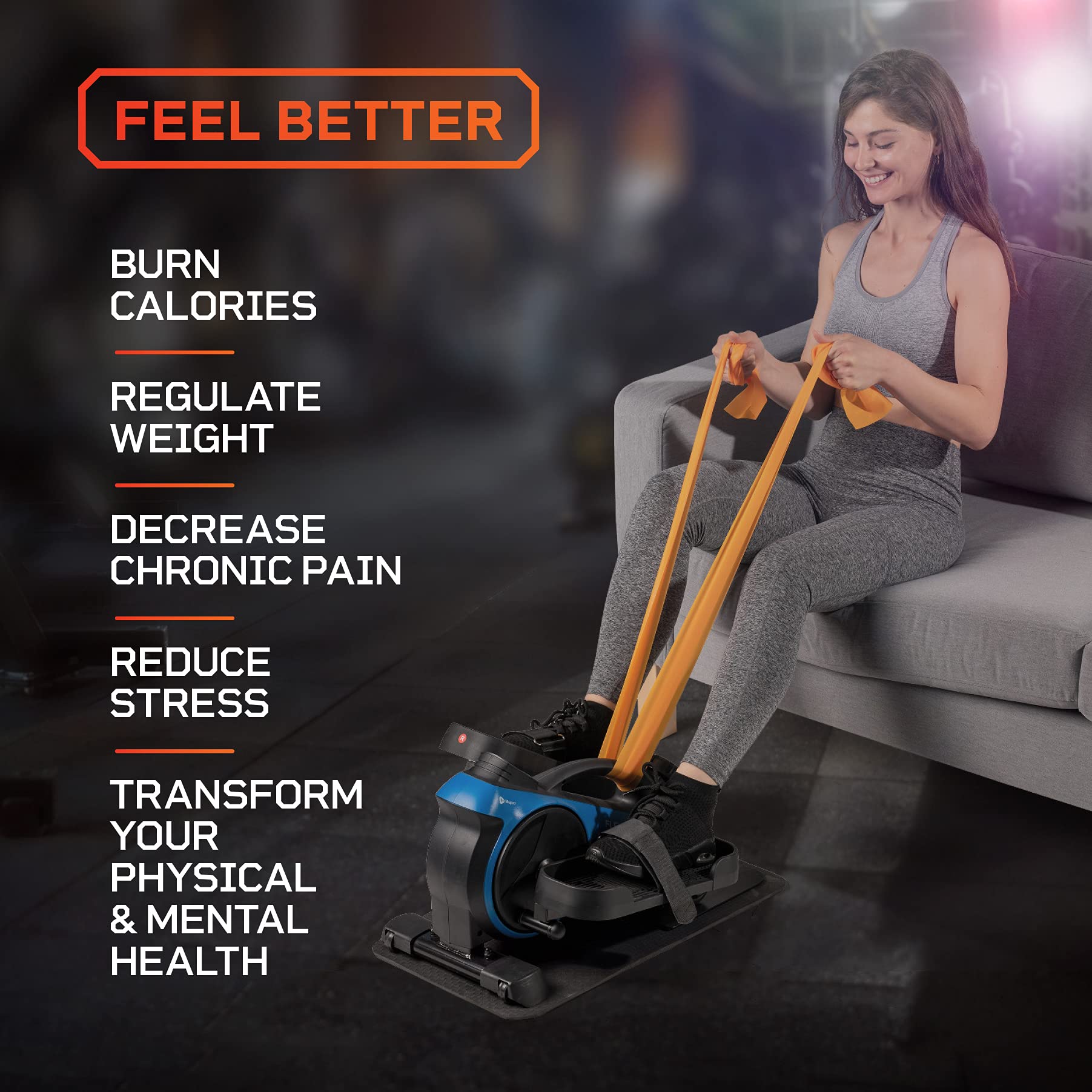 LifePro Under Desk Elliptical Machine - Seated Under Desk Elliptical - 16 Levels Resistance Mini Elliptical Low Impact Under Desk Exercise Equipment w/Yoga Resistance Bands (Flexstride Pro Blue)