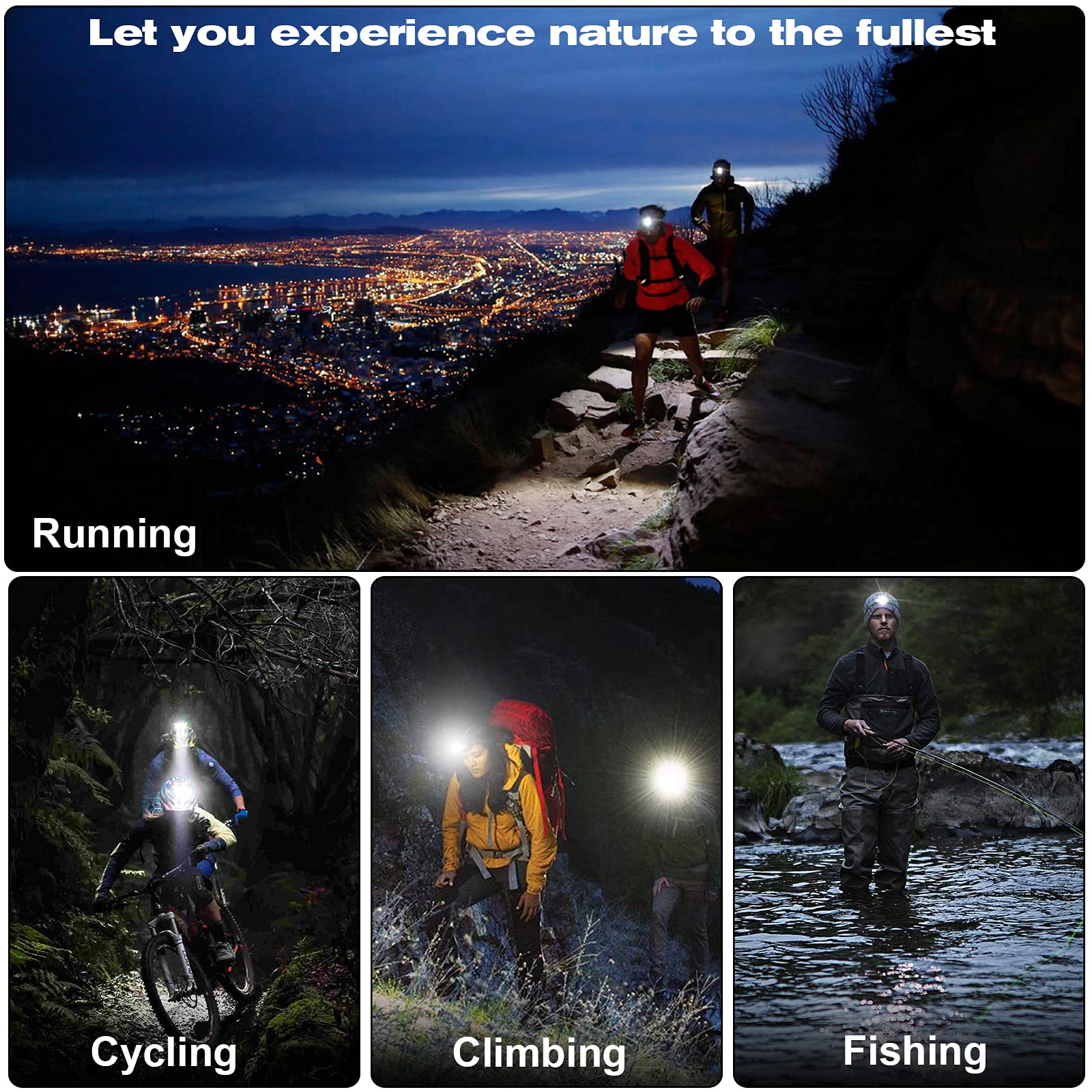 LED Rechargeable Headlamp, 90000 Lumens Super Bright with 5 Modes and IPX6 Level Waterproof USB Rechargeable Headlamp, 90° Adjustable, Suitable for Outdoor Camping, Running, Cycling,Climbing, Etc