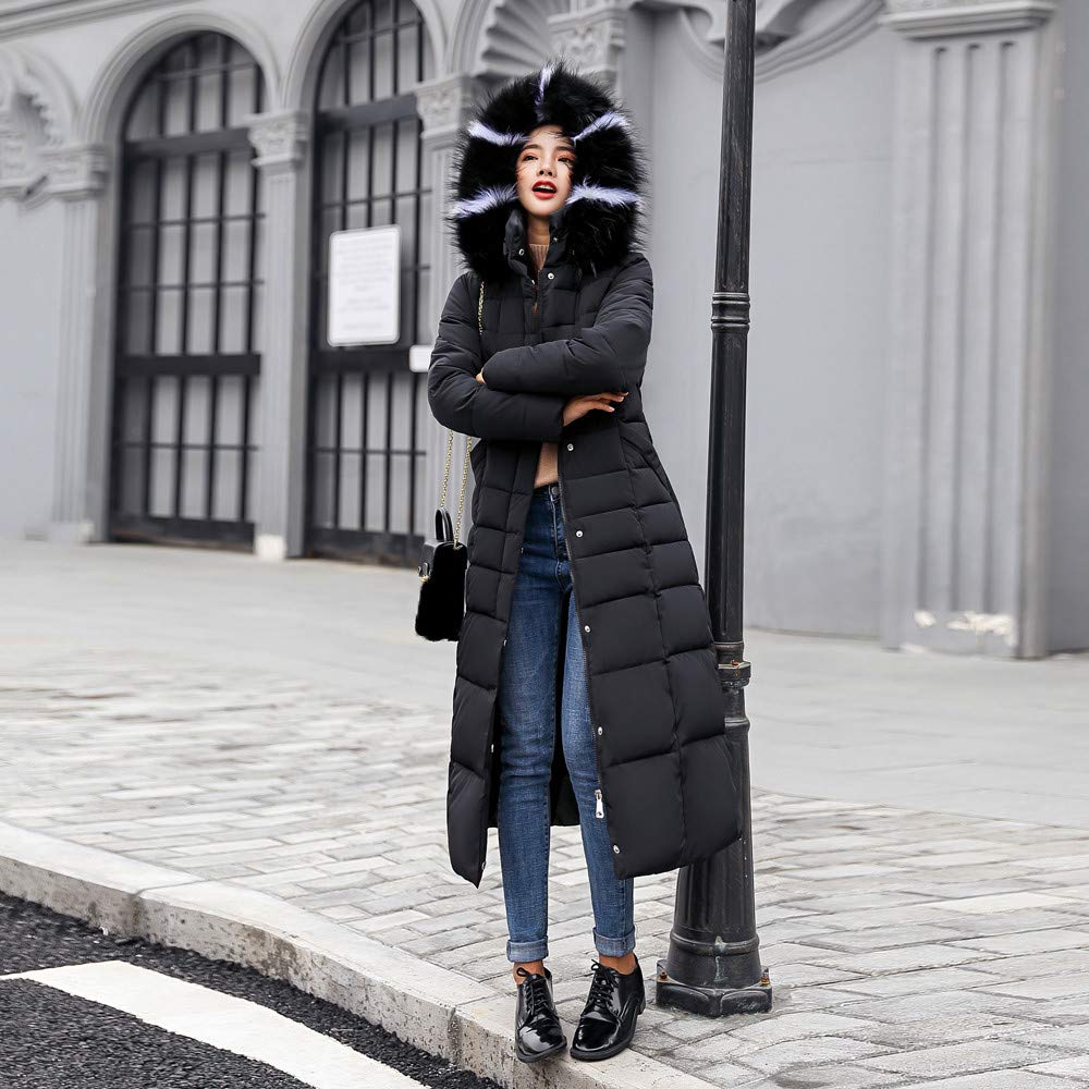 melupa Women's Long Down Coat with Faux Fur Hood Winter Warm Thickened Maxi Down Parka Puffer Jacket Overcoat Outwear