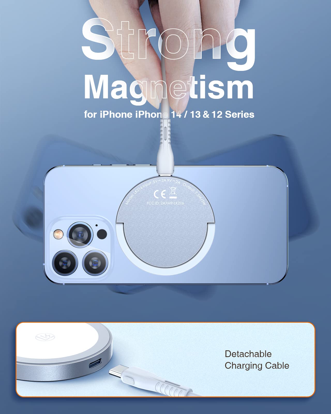 LK Magnetic Wireless Charger Compatible for MagSafe Charger for iPhone 15 Pro/15/14 Pro Max/14 Pro/14 Plus/13/13 Pro/13 Pro Max/iPhone 12 Pro/12 Pro Max, 3.3 ft Cable(No Adapter), White