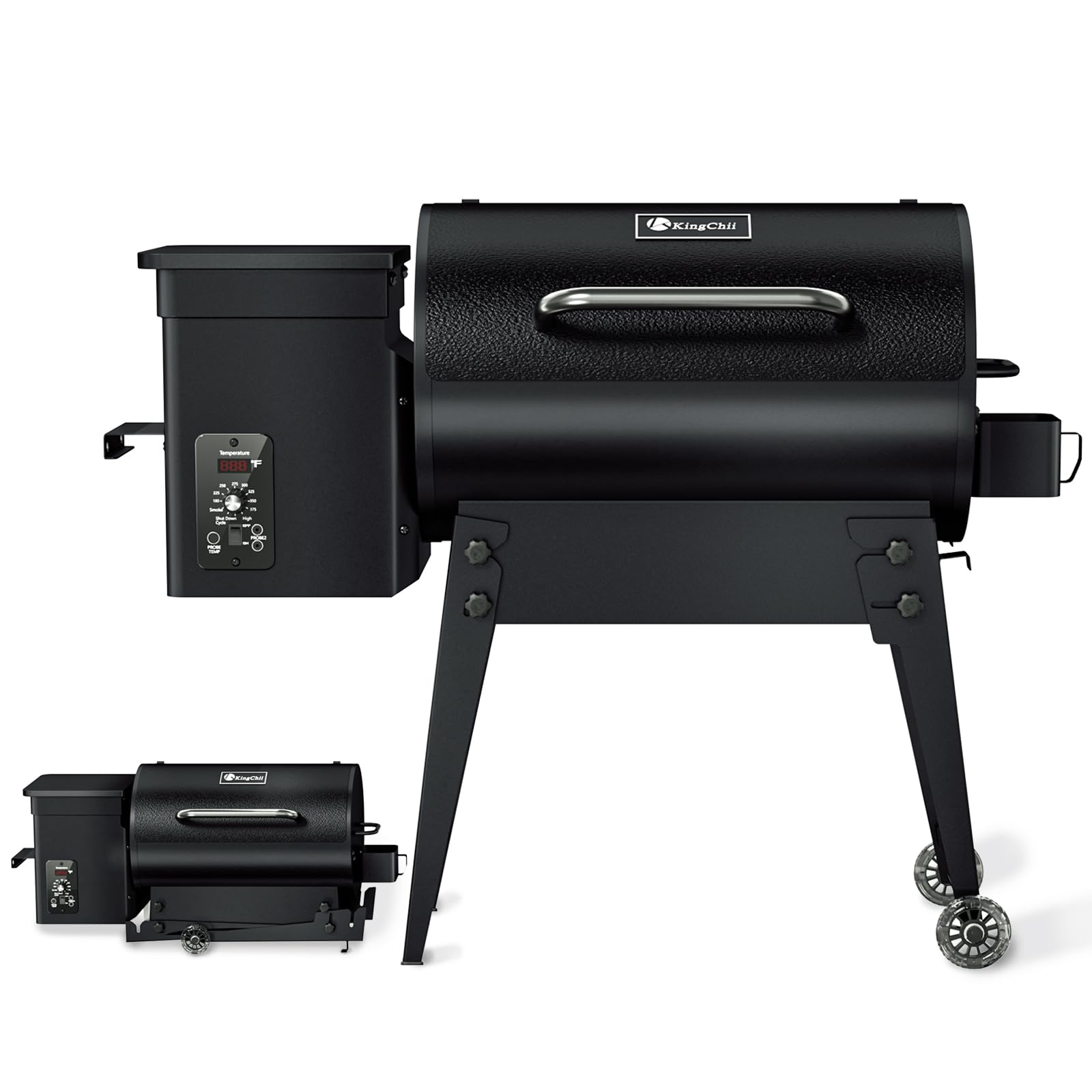 KingChii 2023 Upgrade Portable Wood Pellet Grill Multifunctional BBQ Grill with Automatic Temperature Control Foldable Leg for Backyard Camping Cooking Bake and Roast, 456 sq in Bronze