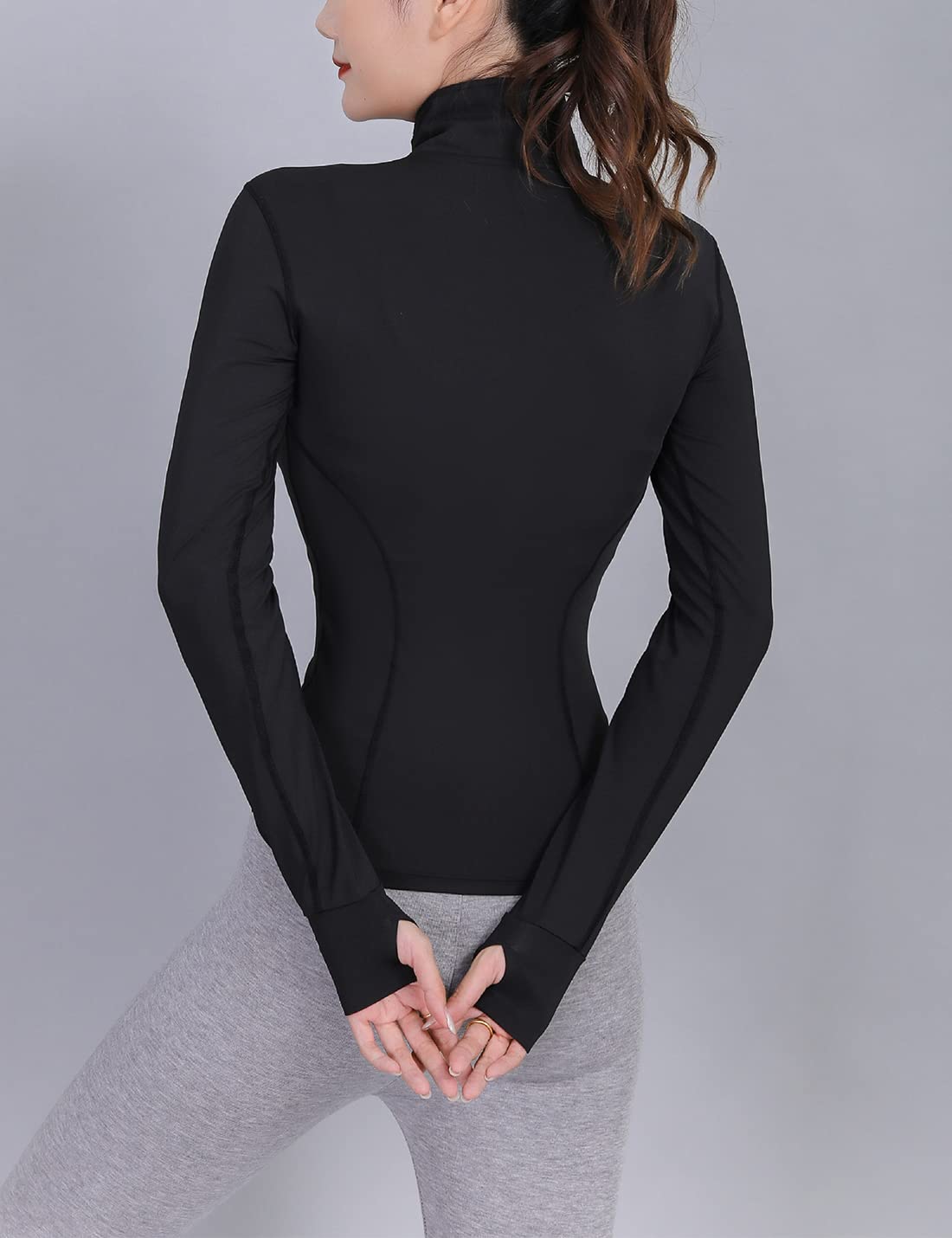Lviefent Womens Lightweight Full Zip Running Track Jacket Workout Slim Fit Yoga Sportwear with Thumb Holes (Z-Black, Medium)