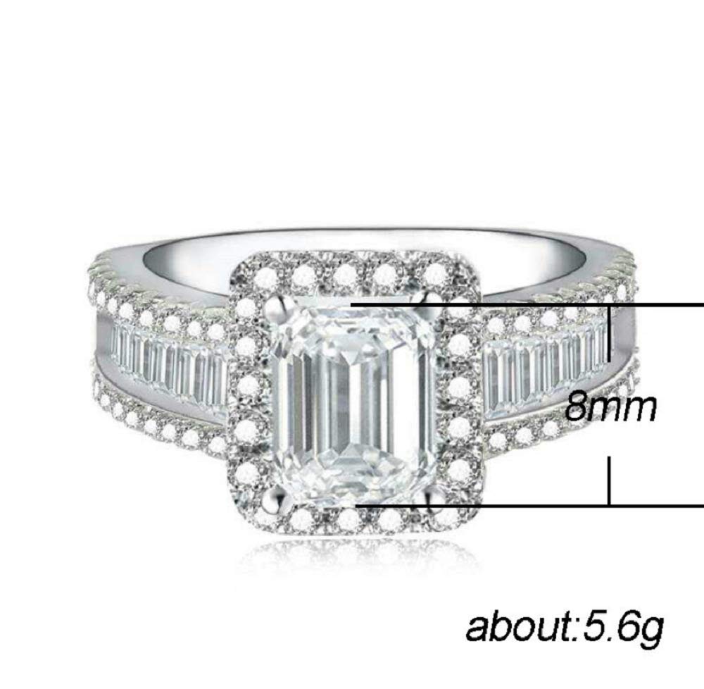 LVTING Princess Cut Cubic Zirconia Ring 925 Silver Engagement Wedding Ring CZ Simulation Diamond Ring Gorgeous Personality Square Wheel Ring Marriage Studded Ring for Women (10#)