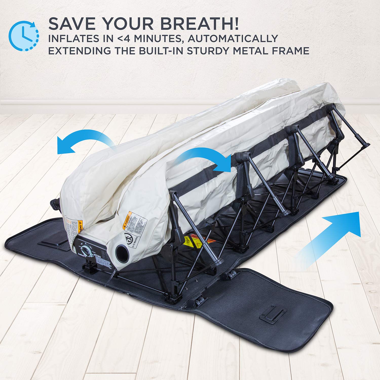 Ivation EZ-Bed (Full Size) Air Mattress with Deflate Defender™ Technology Dual Auto Comfort Pump & Dual Layer Laminate Material - AirBed Frame & Rolling Case for Guest, Travel, Vacation