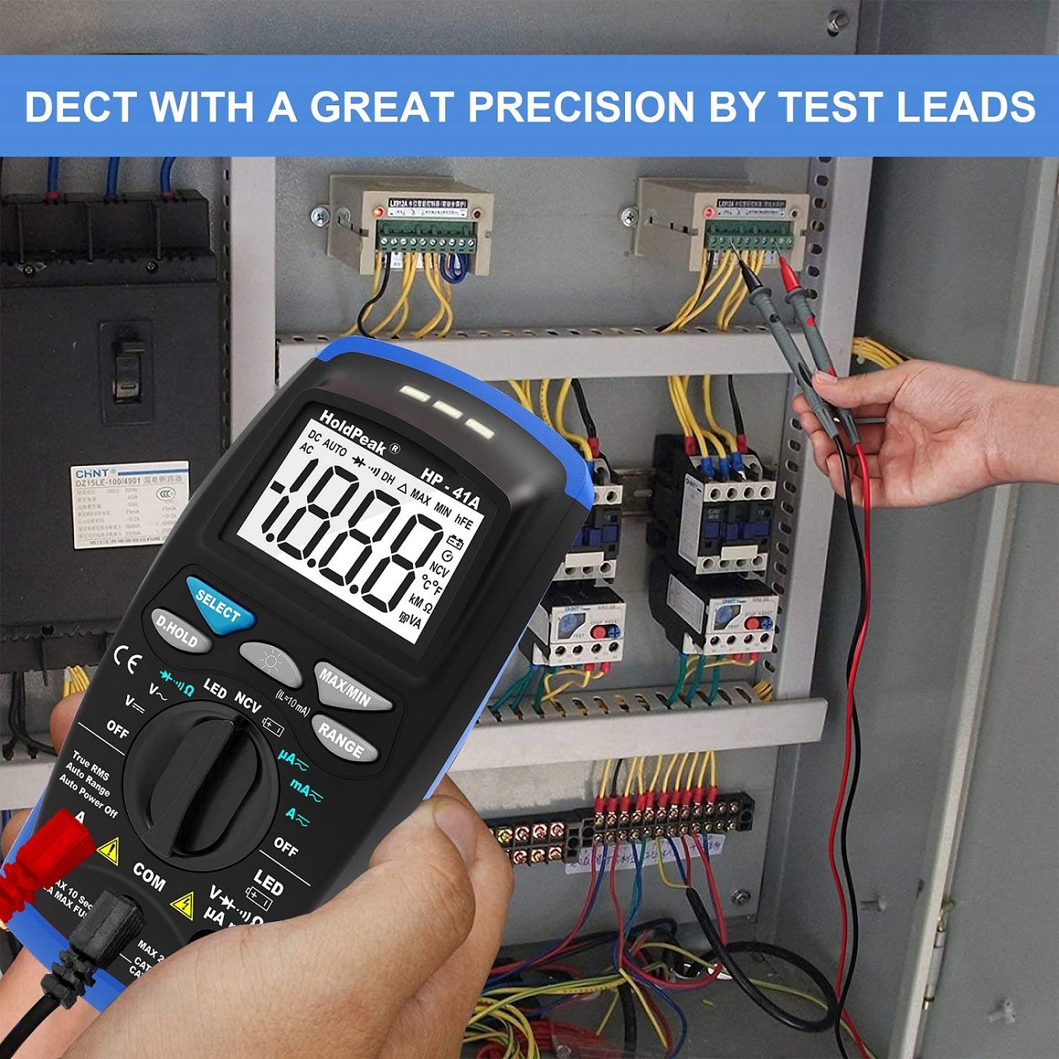 HOLDPEAK Digital Multimeter 41A DC/AC, True RMS Voltage Tester 2000 Counts Pocket Meter with Non-contact NCV Max/Min for Measuring DC/AC Voltage, Current, Resistance, LED, Diode