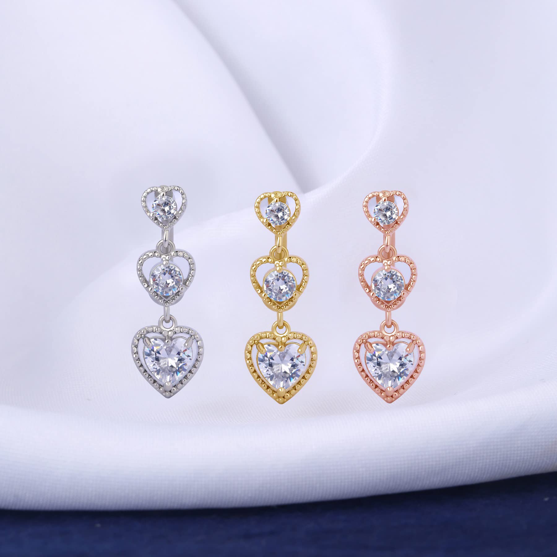 OUFER Dangle Belly Button Rings 316L Surgical Steel Heart Shaped Reverse Belly Rings Dangling Curved Ring Navel Piercing Jewelry